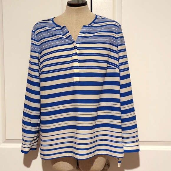 Talbots | Tops | Talbots Large Top Shirt Blouse Tunic Blue White Size ...